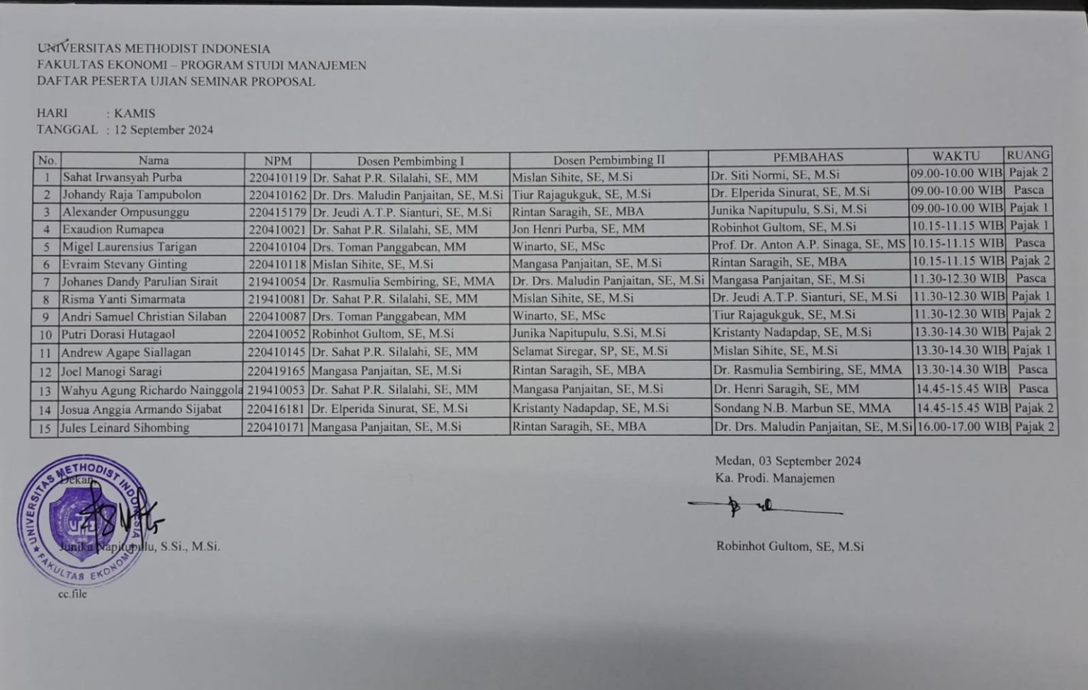 Jadwal Seminar Proposal Skripsi – Program Studi Manajemen Fakultas ...